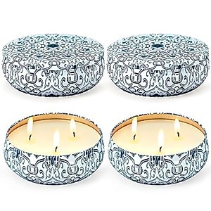 Citronella Candles Outdoor Large Candles 4 Pack 54oz in Total，3-Wick Burning for 300 Hours Suitable for Garden，Patio，Camping，Picnic and Barbecue in Summer