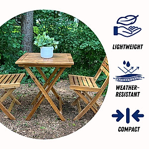 Patio Wise Folding Outdoor Patio Table, Foldable Acacia Wood Bistro Deck Bar, Small Portable Apartment Balcony & Porch Furniture, 23½ Inches Long x 23½ Inches Deep x 28¼ Inches High, Teak