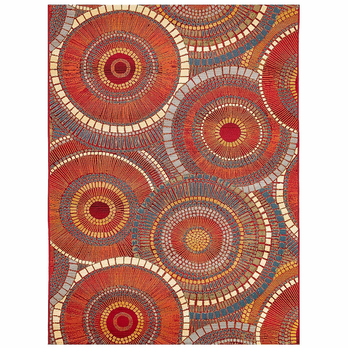 Liora Manne Marina Low Profile Durable Indoor/Outdoor Woven Rug- Circles Saffron 6'6" x 9'4"