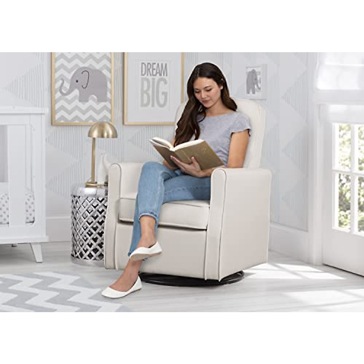 Delta Children Blair Slim Nursery Glider Swivel Rocker Chair, Cream
