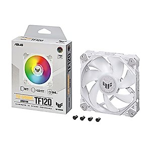 ASUS TUF Gaming TF120 ARGB White Edition Chassis Fan 3-Pin Customizable LEDs Blade, Advanced Fluid Dynamic Bearing