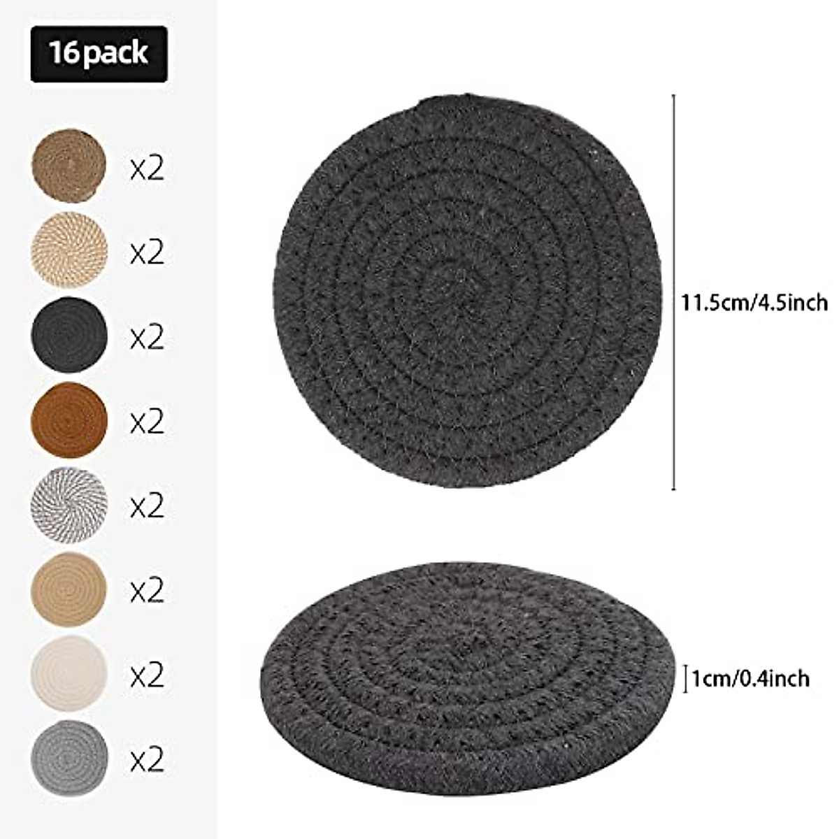 16 Pcs Woven Coasters for Drinks Absorbent Cup Coasters for Wooden Coffee Table, Best Housewarming Gifts, Farmhouse Room Office Decor