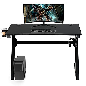 AILEEKISS 45'' Gaming Desk Large Home Computer Gaming Desk Sports Racing Table with with Cup Holder Headphone Hook for Home Office (Red)