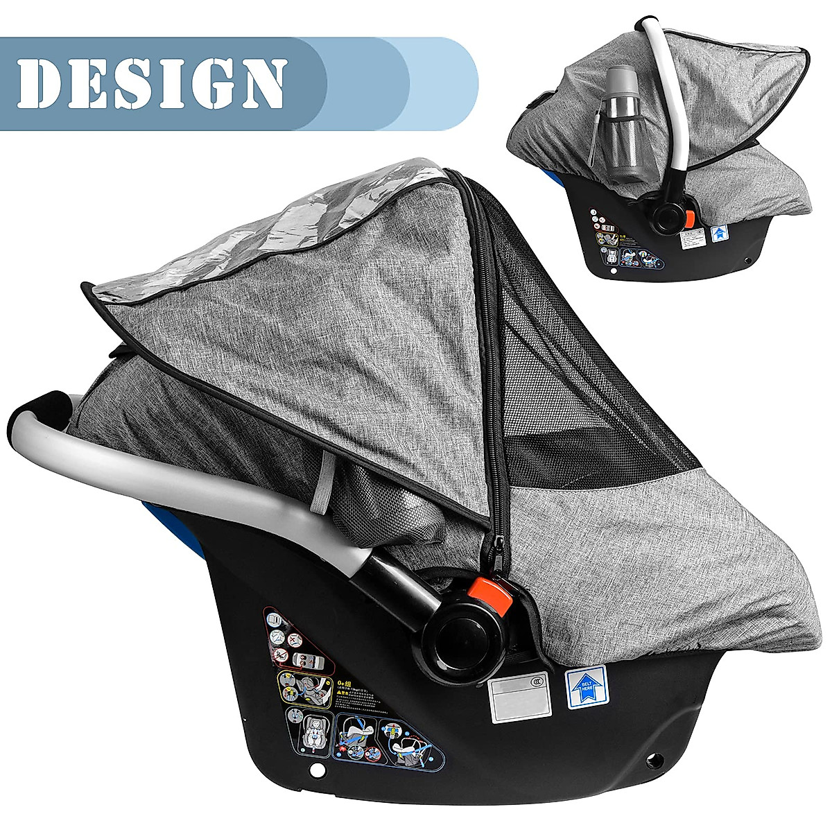 Car Seat Rain Cover,Food Grade EVA,Universal Car Seat Rain Weather Shields,Waterproof, Windproof Protection,Rain Cover Features Quick-Access Zipper Door+Ventilated Mesh Window for Insect Protection