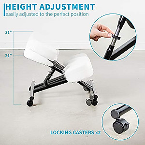 DRAGONN by VIVO Ergonomic Kneeling Chair, Adjustable Stool for Home and Office - Improve Your Posture with an Angled Seat - Thick Comfortable Cushions, White, DN-CH-K01W