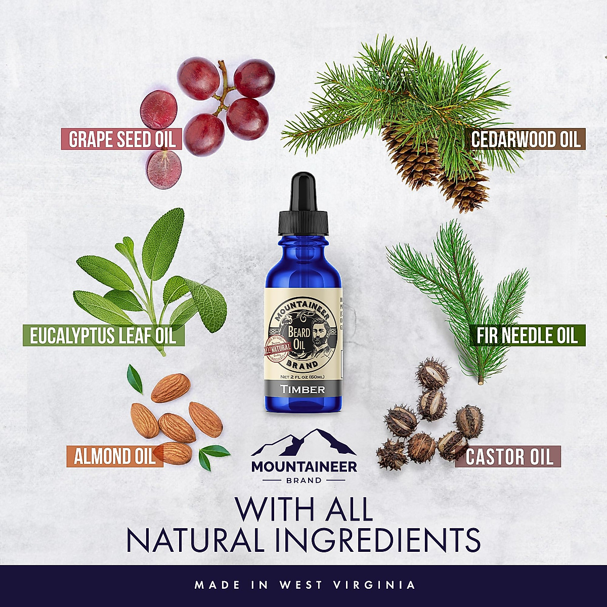 Mountaineer Brand Beard Oil - WV Timber Scent - 100% Natural Conditioner and Softener For Men - Hydrates and Moisturizes for Beard Growth - Treats Dry Itchy Beards - 2oz
