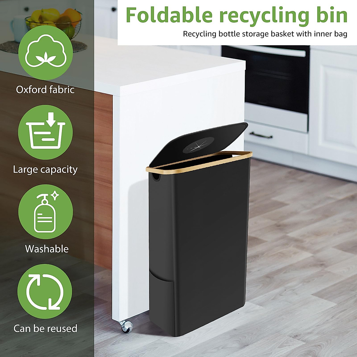 Recycling Bin Large Capacity Recycle Bin with Lid, Recycling Bin for Kitchen Indoor Home, Removable Reusable Recycling Container,Foldable Portable Recycle Bin Glass Waste Plastice