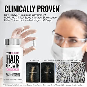 Tru Bloom Hair Growth Vitamins - 1 Month Supply. Clinically Proven for Fuller, Thicker Hair. Natural & Drug-Free. Ultimate Hair Vitamins for Proven Results