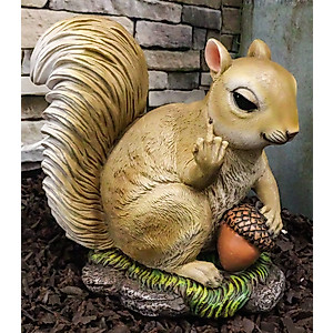 Ebros Gift Large Rude Squirrel Pointing Middle Finger with Acorn Nutty Welcome Guest Greeter Statue 10" Tall Whimsical Woodlands Funny Animal Squirrels Chipmunks Flipping Off Home Decor Figurine