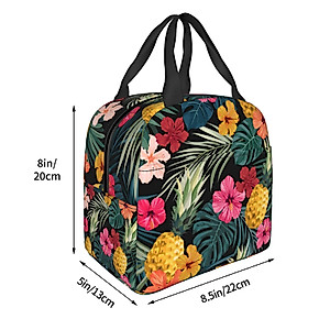 Fiokroo Lunch Bag Insulated Palm Leaves Hibiscus Flowers Lunch Box Tropical Pineapples Fruit Reusable Lunch Tote Bag For School Work College Outdoor Travel Picnic, 6l