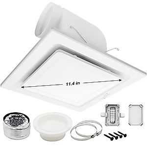 POWERENG Bathroom Exhaust Fan with Light,11.8 In Panel,6000K 12W Square LED,141 CFM,0.7 Sones 4 Inches Duct 110V,Quiet Bathroom Ventilation Exhaust Fan for Shower/Restroom/Office/Home