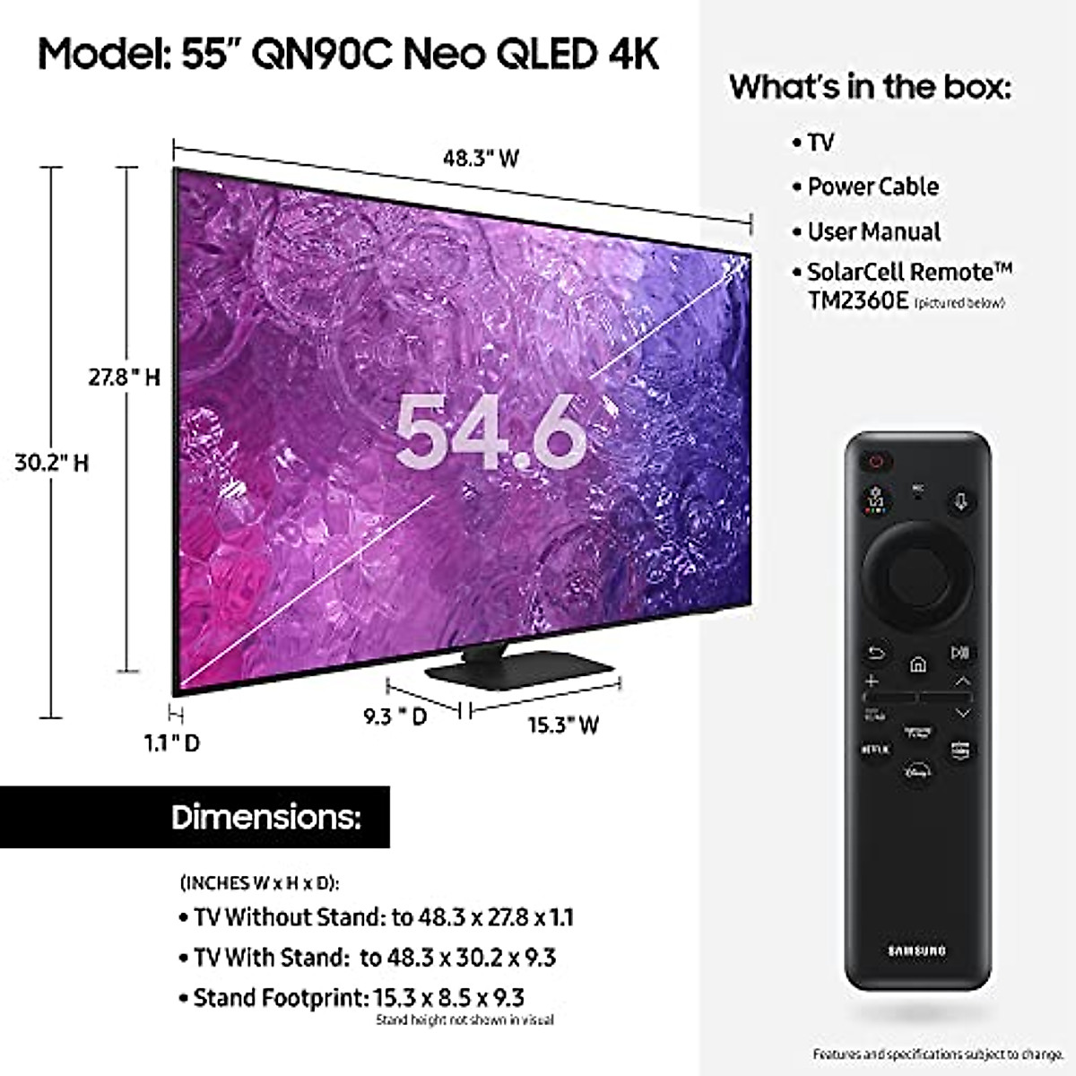 SAMSUNG 55-Inch Class Neo QLED 4K QN90C Series Neo Quantum HDR+, Dolby Atmos, Object Tracking Sound+, Anti-Glare, Gaming Hub, Q-Symphony, Smart TV with Alexa Built-in (QN55QN90C, 2023 Model)