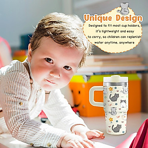 Cute Cat Gifts for Kids, Cat Tumbler with Handle and Straw for Kids 14 oz, Cat Lovers Gifts for Toddlers, Insulated Stainless Steel Cats Mug, Birthday Gifts for Girls Boys Daughter Son