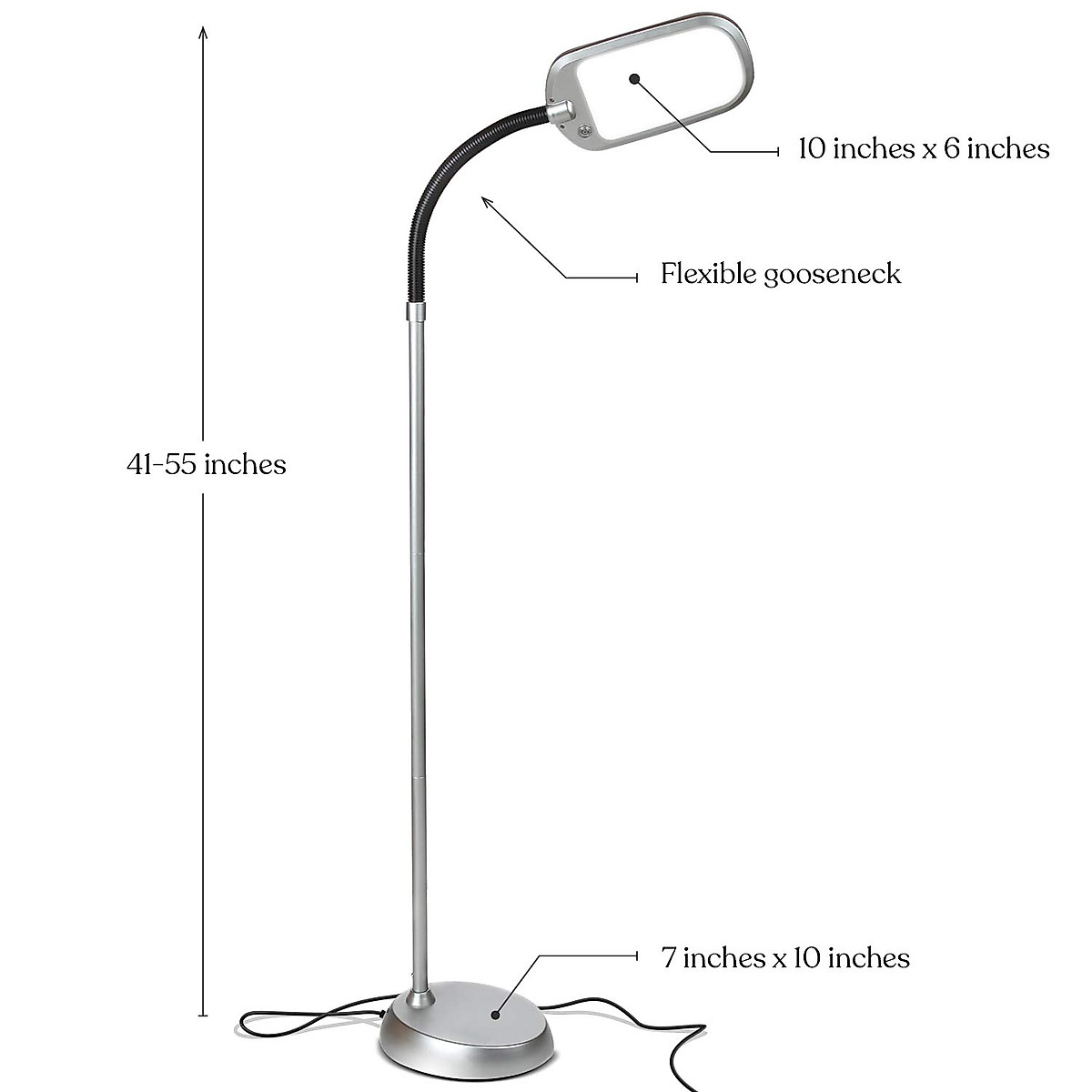 Brightech Litespan Slim LED Lamp, Modern Floor Reading Lamp Over Chair for Living Rooms & Offices, Tall Lamp with Adjustable Gooseneck, Crafts Work Light, Dimmable Standing Lamp for Bedroom - Silver