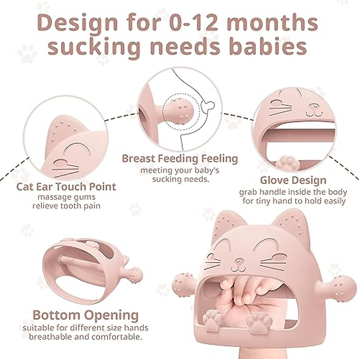 3 Pack Baby Teether Toys,Teething Toys for Babies 0-6 Months,Never Drop Baby Chew Toys with Cute Cat Pattern,Hand Teether Pacifiers for Teething Relief,Ideal Baby Shower Gifts for New Moms & Newborn