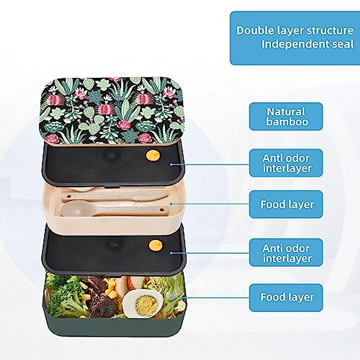 Cactus Premium Bento Lunch Box, 2 Compartments Leakproof Lunch Box With Cutlery For Adults, Microwave & Dishwasher Safe