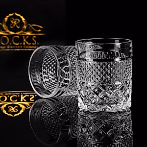 Crystal Whiskey Glasses - Set of 4 Admiral Glass Tumblers (9.5oz, 280ml) for Whisky, Scotch & Bourbon - Brilliant Rocks Glasses for Cocktails & Drinks - Elegant Gold Foil Gift Box