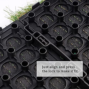 GOLDEN MOON Artificial Grass Turf Tile with Upgrade Interlocking System Self-draining Grass Tiles, 1x1 ft, 1 in Pile Height, 9 Pack