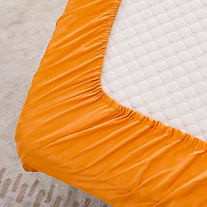 LweiPsqLin 100% Cotton Sheet Set Full Size - Pure Bed Sheets-Damask Stripe Sheet Set 600 Thread Count,Extra Deep Pocket Elastic Fits Mattress Perfectly,4 Pieces (Orange, Full)