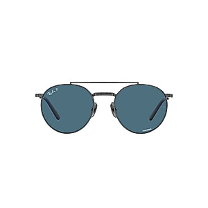 Ray-Ban RB8237 Round II Titanium Sunglasses, Gunmetal/Polarized Blue, 53 mm