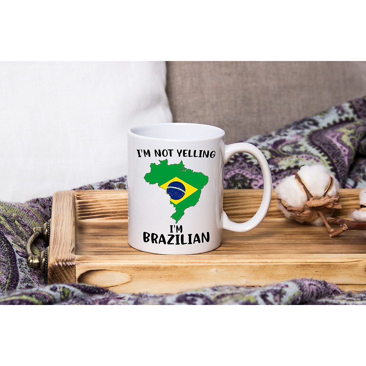 Funny Brazil Pride Coffee Mugs, I'm Not Yelling I'm Brazilian Mug, Gift Idea for Brazilian Men and Women Featuring the Country Map and Flag, Proud Patriot Souvenirs and Gifts