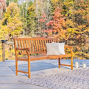 JONATHAN Y BNH101A Laurel 59.1" 3-Seat Slat-Back 600-Lbs Support Acacia Wood Outdoor Garden Patio Bench for Garden, Lawn, Backyard, Pool, Deck, Beach, Firepit, Teak
