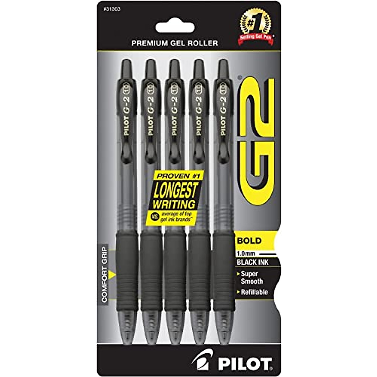 Pilot G2 Retractable Premium Gel Ink Roller Ball Pens Bold Point (Black, 10-Pack)
