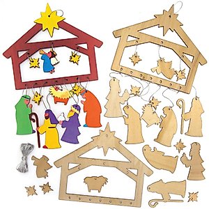 Baker Ross AX578 Nativity Wooden Mobile Kits - Pack of 2, Christmas Decorations for Kids to Decorate and Display, Ideal Kids Arts and Crafts Project