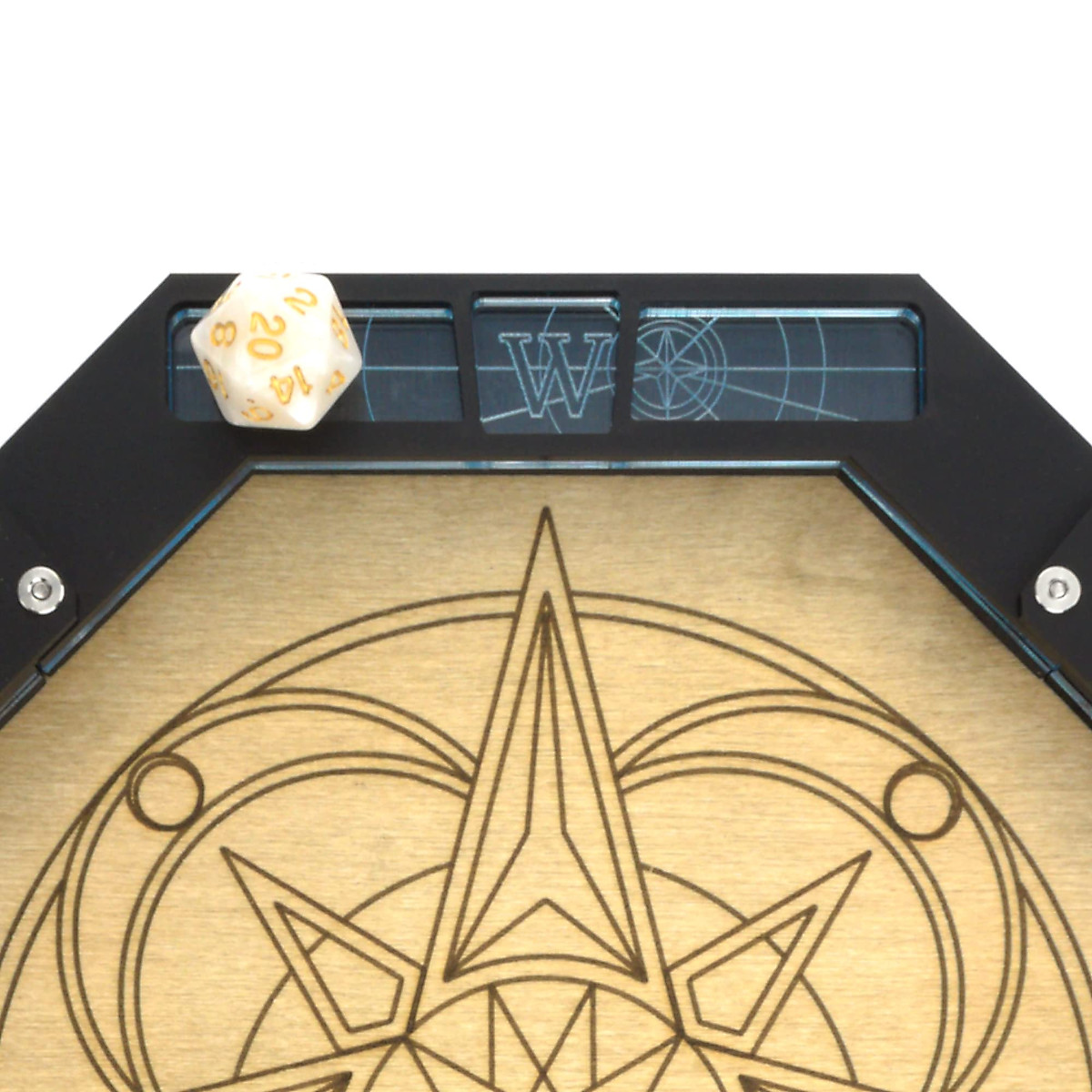 C4Labs Dice Tray 10" Octagon Laser Etched Wood - Compass - Blue