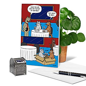 NobleWorks - Funny Anniversary Card with Envelope - Cartoon Marriage Humor, Spouse Notecard for Anniversary - Cat Box C7005ANG