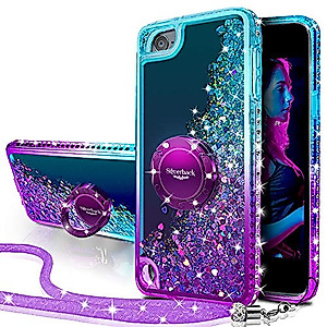 iPod Touch 7 Case, iPod Touch 6 Case, iPod Touch 5 Case, Silverback Girls Women Moving Liquid Holographic Glitter Case with Kickstand,Bling Diamond Case for Apple iPod Touch 6th / 5th 7th Gen -PR