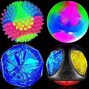 4 Pieces Light up Dog Ball Spiny Light up Dog Ball Flashing LED Dog Ball for Dog Glow in The Dark Flashing Ball Dog Squeaky Toy Bounce Activated Toy PET Ball for Dogs and Puppies