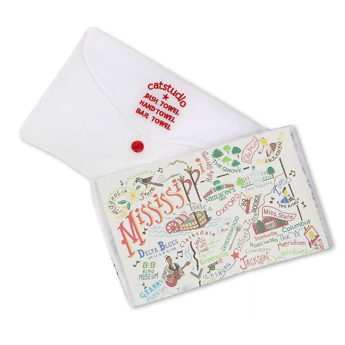 Catstudio Mississippi Dish Towel - U.S. State Souvenir Kitchen and Hand Towel with Original Artwork - Perfect Tea Towel for Mississippi Lovers, Travel Souvenir
