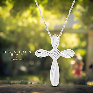 .925 Sterling Silver Birthstone Looped Cross Pendant Necklace - 18" Box Chain - March Aquamarine
