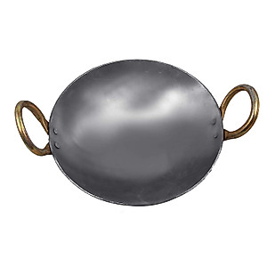 Galaxy store UK Galaxy Store Indian Traditional Iron Kadai Iron Kadhai Cooking Wok Iron Karahi Woks 3 Liter with Handles, Dark Gray, 3 Ltr