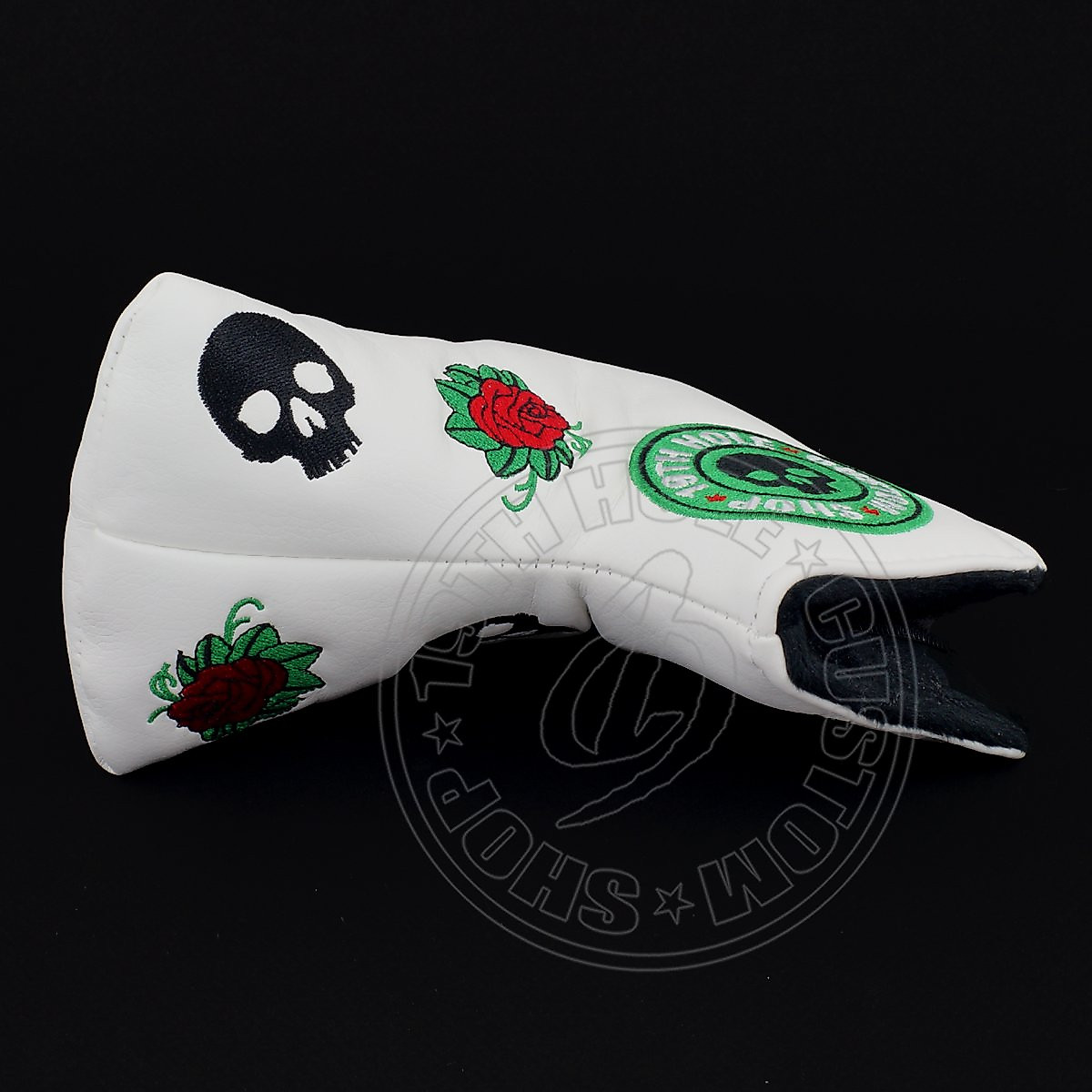 Skull and Rose Headcover for Blade and Midsize Mallet Putter, White, Golf Head Cover