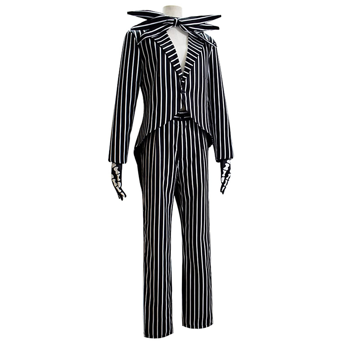 Powumie Adult Jack Skellington Halloween Costume Men’s Cosplay Jacket Pants Suits Uniform Black (Large, Adult-Black)