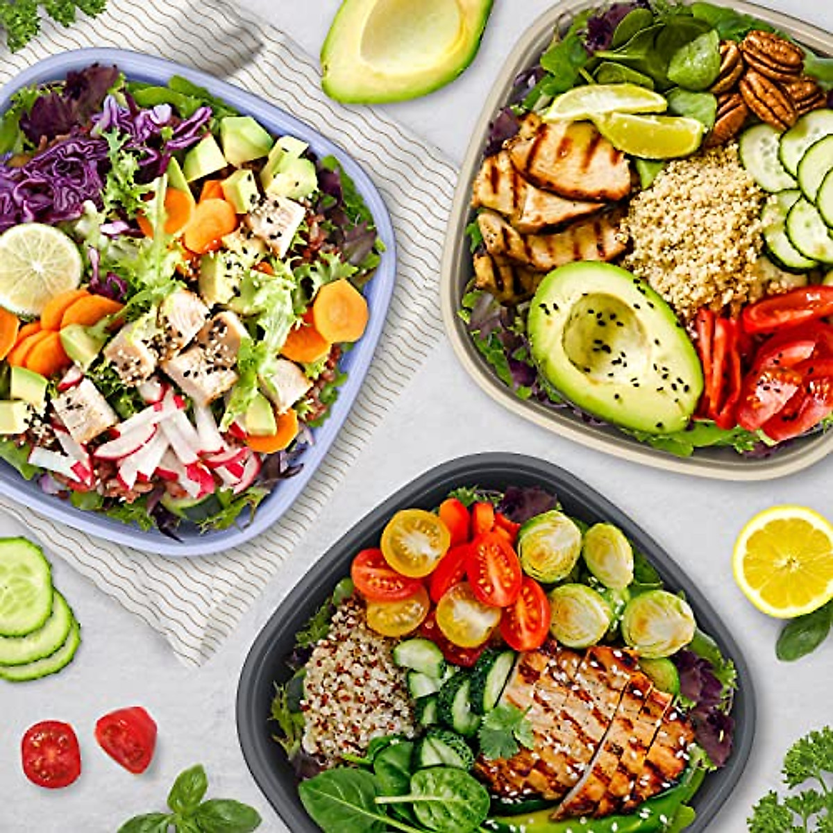 Bentgo® Prep - 1-Compartment Bowls with Custom Fit Lids - Reusable, Microwaveable, Durable BPA-Free, Freezer and Dishwasher Safe Meal Prep Food Storage Containers - 10 Bowls & 10 Lids (Periwinkle)