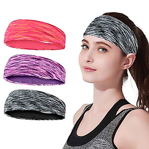 Fashion Headbands for Womens - Sweatband & Hair Bands for Working, Running, Cross fit, Cycling, Yoga - Stretchy Moisture Wicking Women Headband(3 Packs)