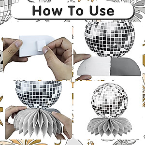 15 PCS Silver Disco Theme Honeycomb Centerpieces Disco Ball Party Decorations 70s Disco Party Table Centerpieces for Back to 70s Party Supplies Favors