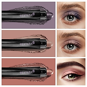 LUXAZA 3Pcs Eyeshadow Stick Set, Matte And Shimmer Creamy Eyeshadow Pencil,Eye Brightener Stick,Nude Caramel Grayish Purple Shadow Stick Set, Waterproof Long Lasting Smoky Highlighter Eye Makeup