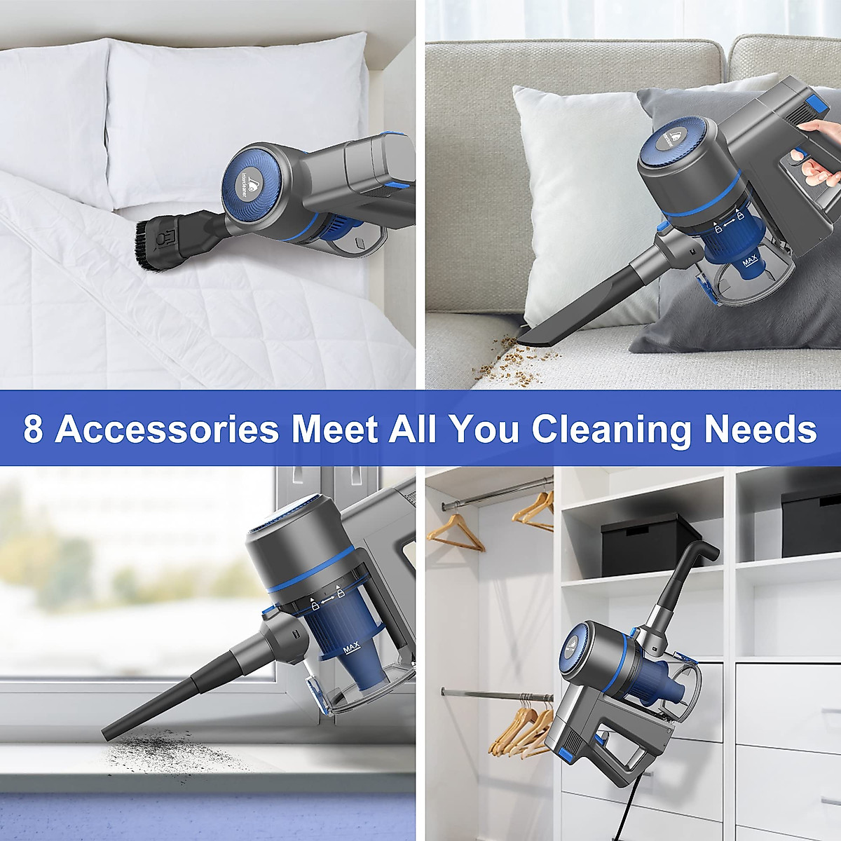 Intercleaner Corded Vacuum Cleaner, 17KPa Powerful Suction with 600W Motor, 10 in 1 Lightweight Bagless Stick Vac with Handheld, Ultra Quiet, for Hardwood Floor Carpet Car Pet Hair