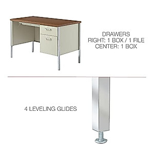 Alera Single Pedestal Steel Desk, Metal Desk, 45-1/4 by 24 by 29-1/2-Inch, Cherry/Putty