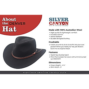 Mens+Outback+Wool+Cowboy+Hat+Bozeman+Black+Crushable+Western+by+Silver+Canyon