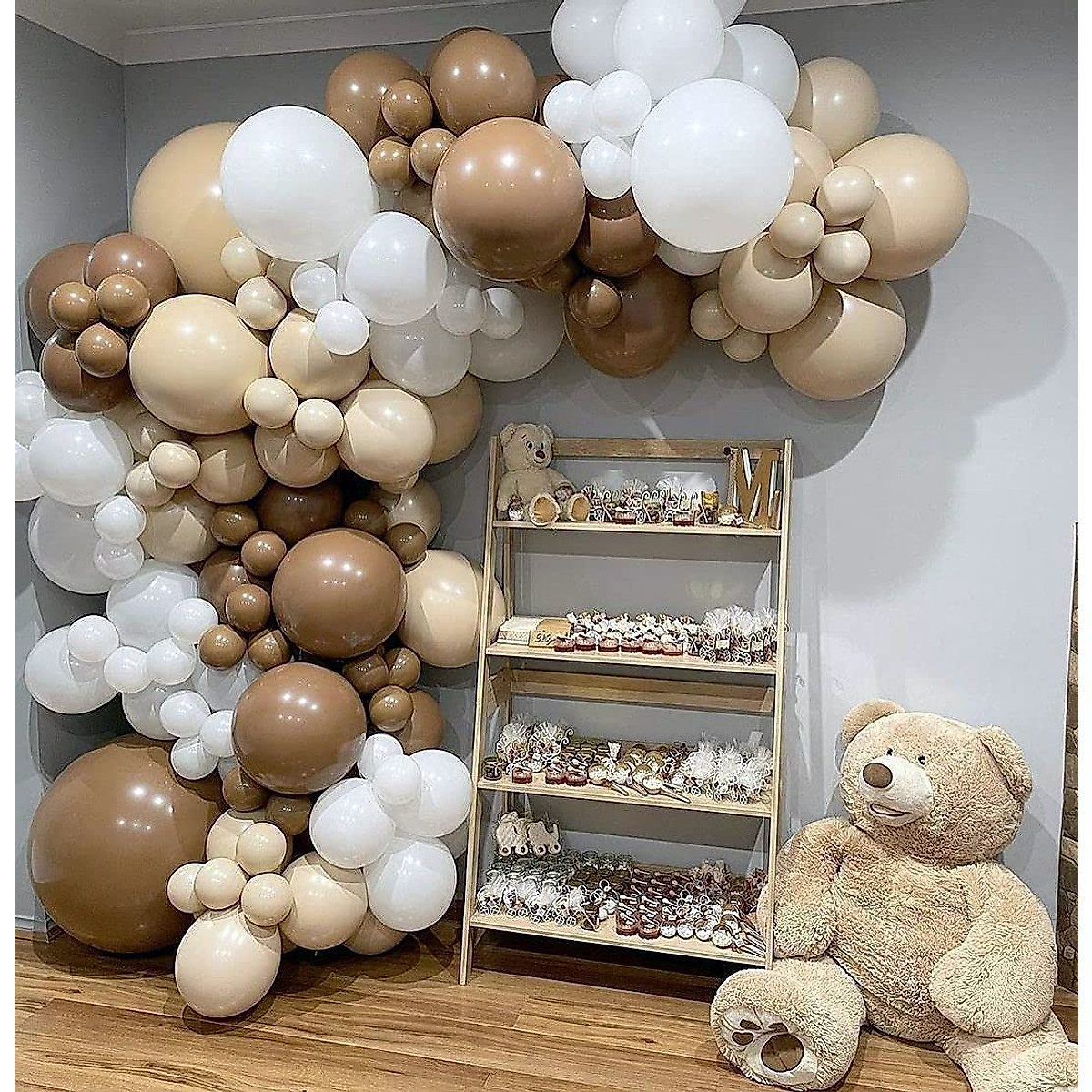AMZ JHON Brown Balloons Garland Arch Kit Neutral Cream Boho Coffee Double-Stuffed Nude Blush White Gold Balloons for Baby&Bridal Shower, Birthday Party, Wedding, Grad, Anniversary Party Decorations