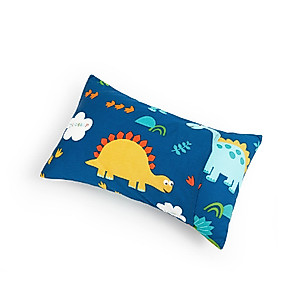 Wake In Cloud - Sleeping Bag Zippered, Nap Mat with Matching Pillow for Kids Boys Girls Sleepover Overnight Travel Slumber Bag, Dinosaurs Printed on Navy Blue, 100% Cotton with Microfiber Fill