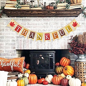 VILIFEVER Thankful Burlap Banner with Maple Leaves, Happy Fall Thanksgiving Mantle Fireplace Decorations Garland Autumn Harvest Outdoor Home Office Classroom Hanging Decor