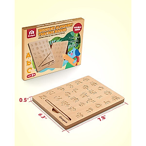 Coogam Wooden Letters Practicing Board, Double-Sided Alphabet Tracing Tool Learning to Write ABC Educational Toy Game Fine Motor Montessori Gift for Preschool 3 4 5 Years Old Kids