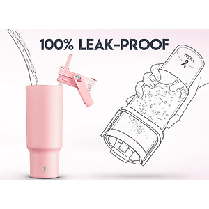 Meoky 40 oz Tumbler with Handle and Straw, Insulated Water Bottle, Stainless Steel Travel Mug, Keeps Cold for 34 Hours, 100% Leak Proof, Fits in Car Cup Holder (Blush)