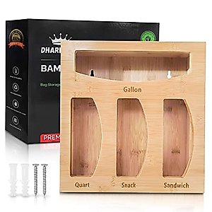 Dharmagic Kitchen Organization and Storage for Drawer Wood Kitchen Food Baggie Dispenser Box Plastic Bag Holder Compatible with Gallon, Quart, Sandwich & Snack Bags from Most Brands Ziplock